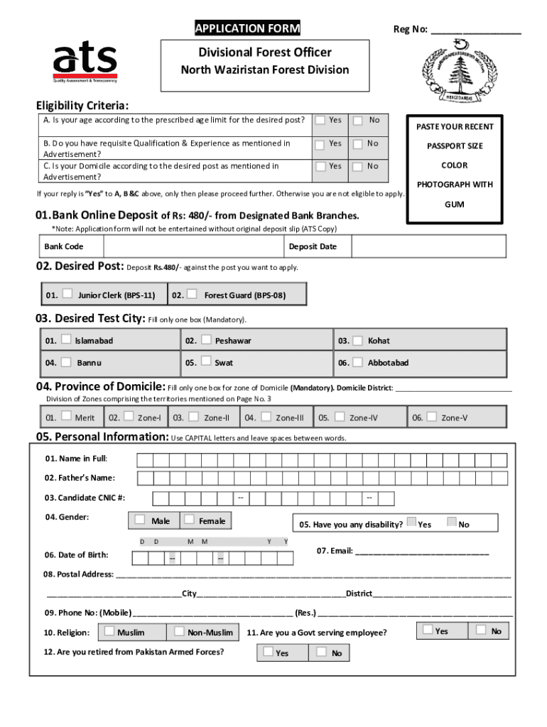 Fillable Online APPLICATION FORM - Divisional Forest Officer - ATS Fax ...