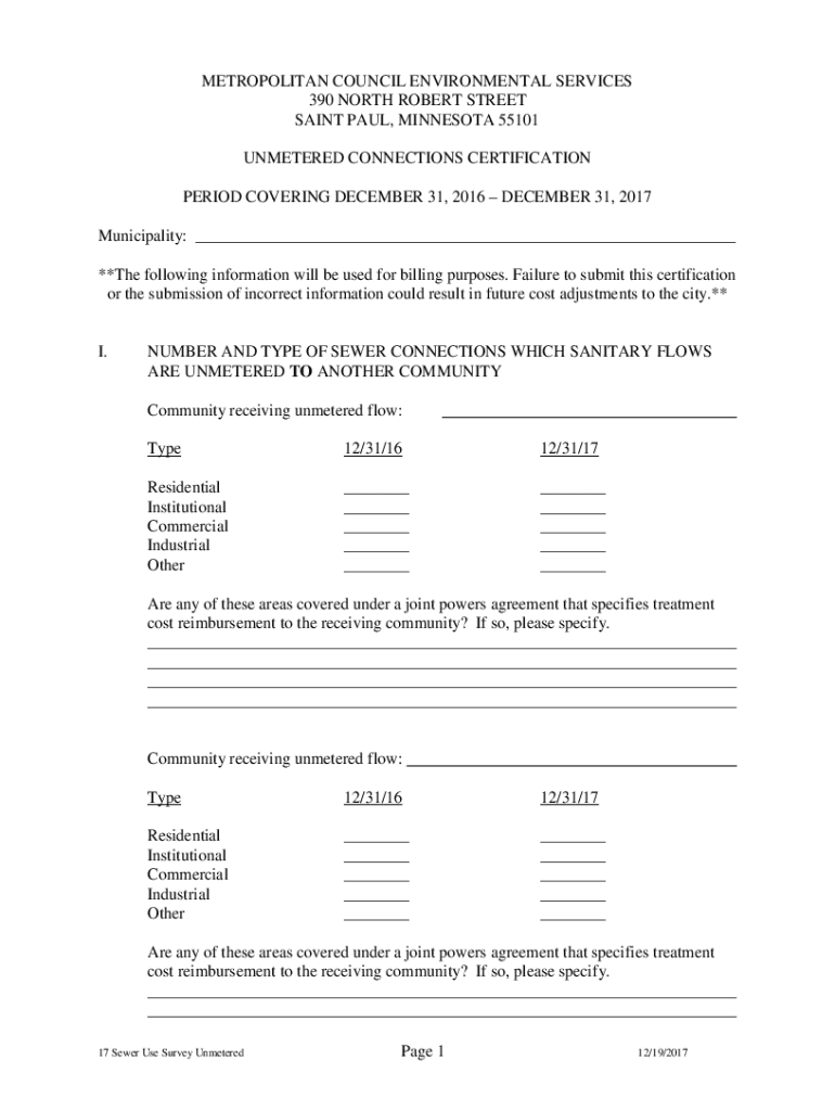 Fillable Online es metc state mn iii. sanitary sewer use information based on connections and ...
