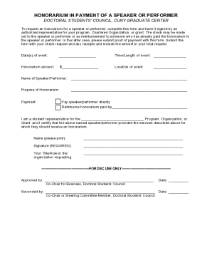 Fillable Online honorarium in payment of a speaker or performer ...