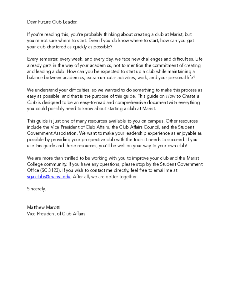 Fillable Online sga marist How to Create a Club - Marist SGA Fax Email ...