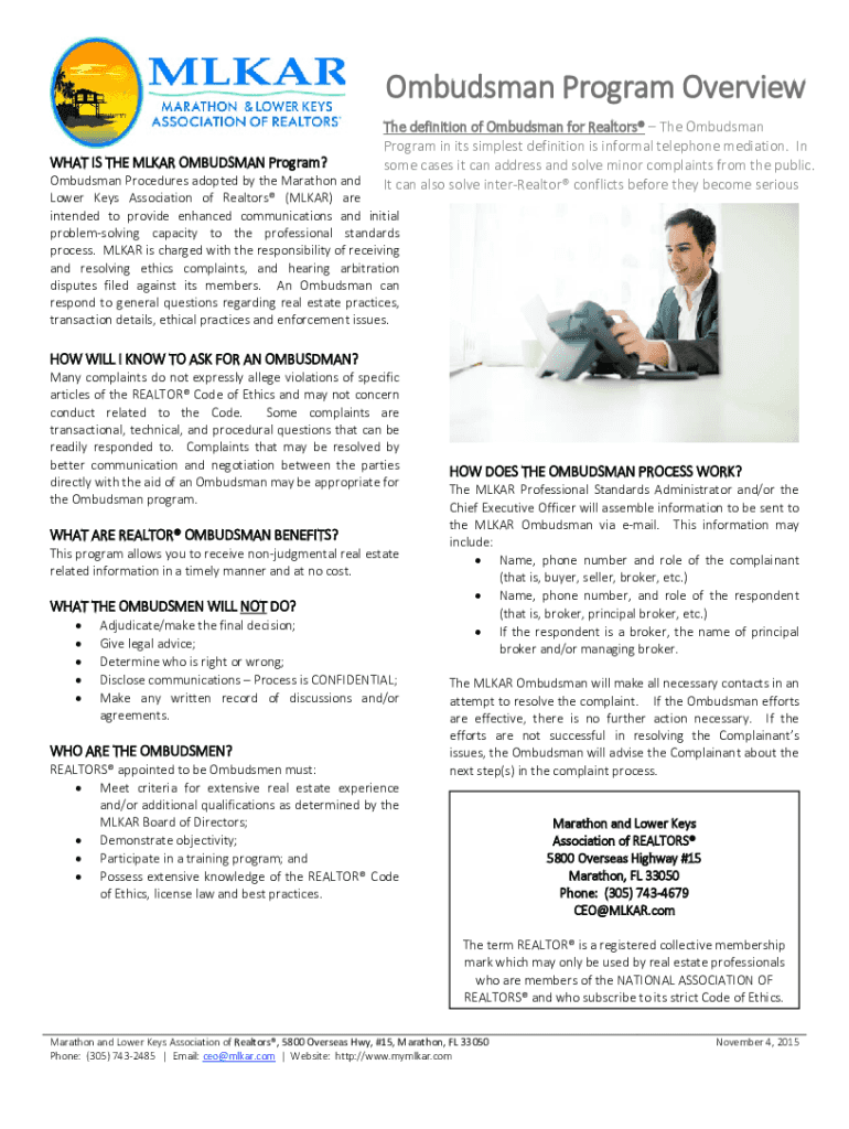 Fillable Online The Ombudsman Program in its simplest definition is ...