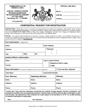 Fillable Online CONFIDENTIAL REQUEST FOR INVESTIGATION Fax Email Print - pdfFiller