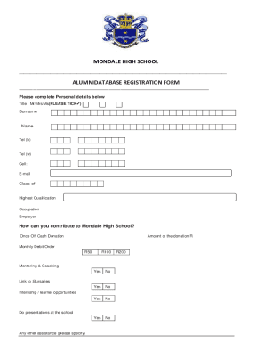 Fillable Online Alumni Registration Form - Mondale High School Fax ...