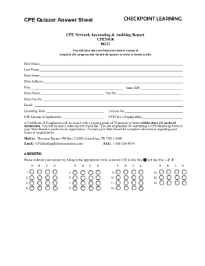 Fillable Online CPE Quizzer Answer Sheet CHECKPOINT LEARNING Fax Email ...