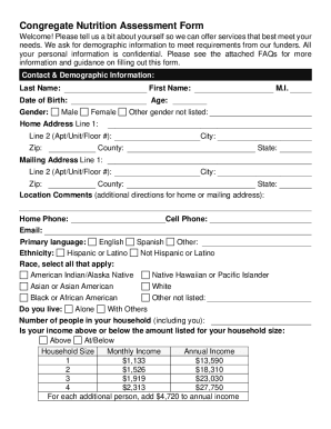 Fillable Online Congregate Nutrition Assessment Form Fax Email Print ...