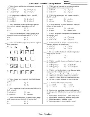 Fillable Online Worksheet: Electron Configurations Period Fax Email ...