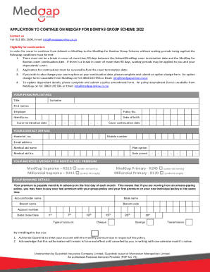 Fillable Online Application to Continuation on MedGap for Bonitas Group ... Fax Email Print ...