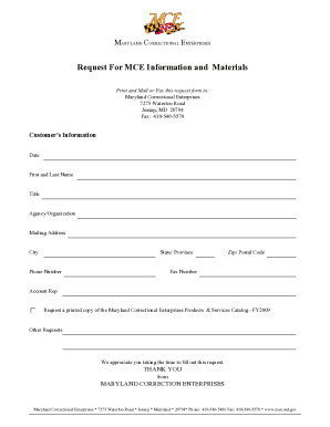 Fillable Online Request For MCE Information and Materials Fax Email ...