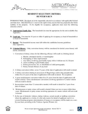 Fillable Online RESIDENT SELECTION CRITERIA HUNTER'S RUN Fax Email ...