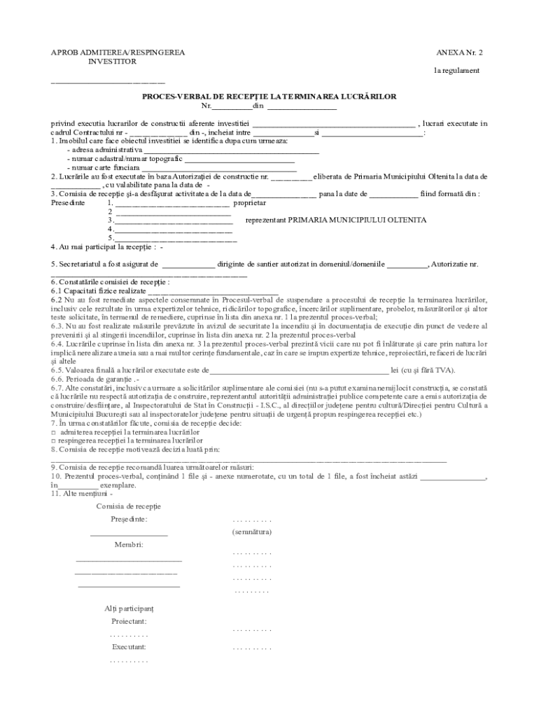 Fillable Online ANEXA Nr. 2 la regulament APROB ADMITEREA Fax Email Print - pdfFiller