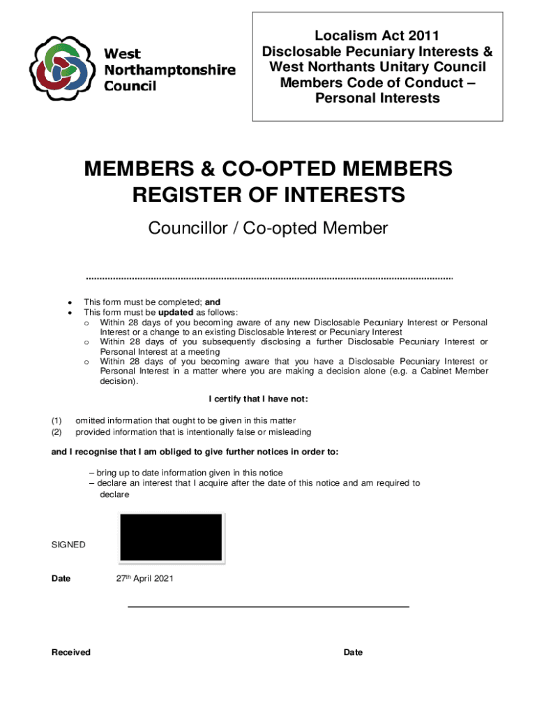 Fillable Online Disclosable pecuniary interests - Surrey County Council ...