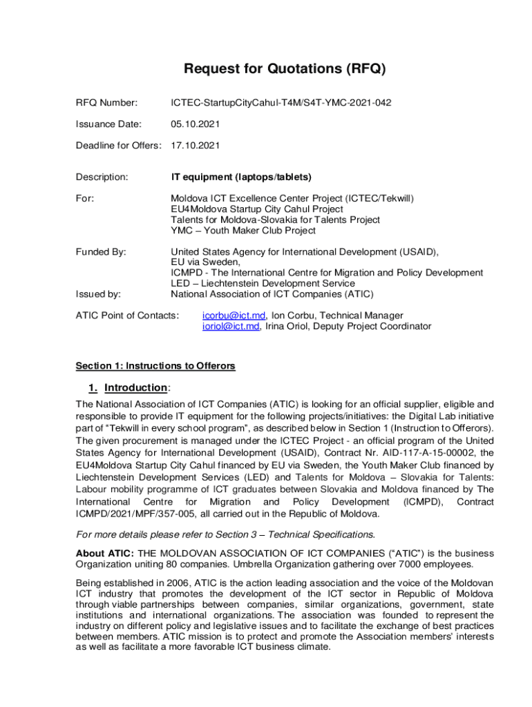 Fillable Online Request for Quotations (RFQ) 2 LOTs - Equipment - iHub ...