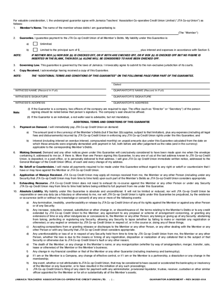 Fillable Online JTACCUL.Guarantor.Agreement.Form.pdf - JTA Credit Union ...
