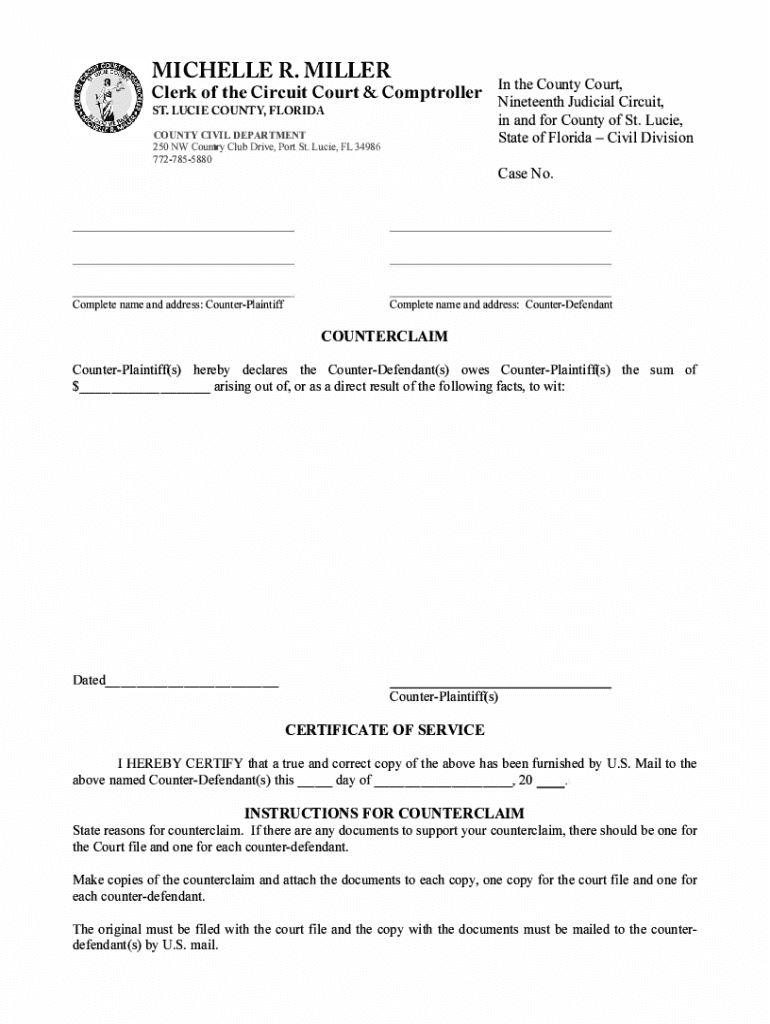 2021-2025 Form FL Counterclaim - St. Lucie County Fill Online ...
