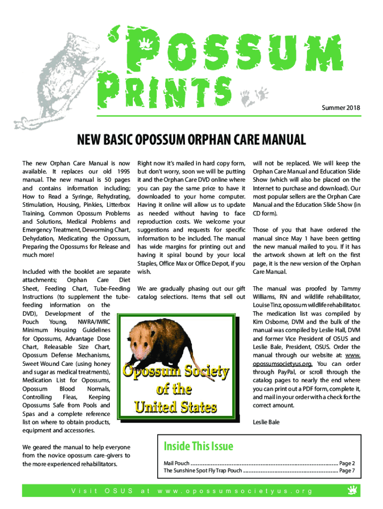 Fillable Online Basic Information Sheet: Virginia Opossum - LafeberVet Fax Email Print - pdfFiller