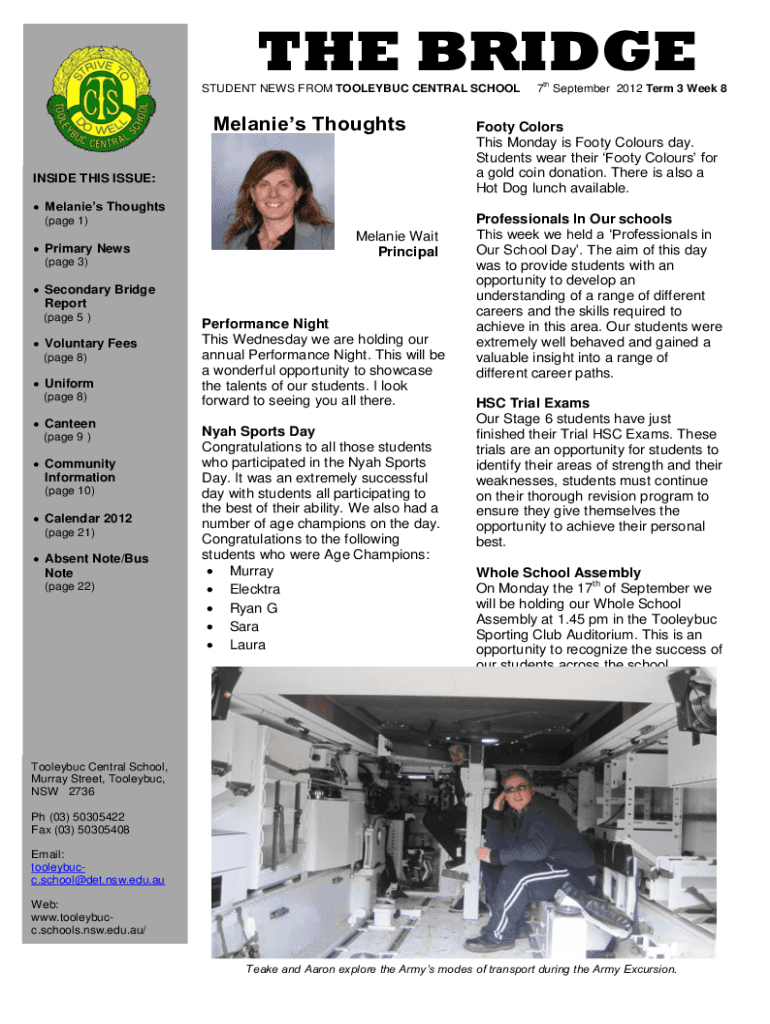 Fillable Online THE BRIDGE - Tooleybuc Central School Fax Email Print ...