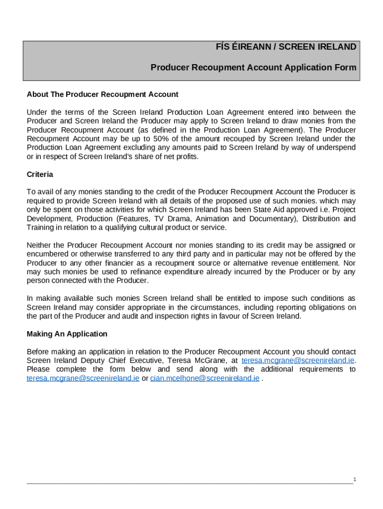 Producer Recoupment Account Application FS ... Doc Template | pdfFiller
