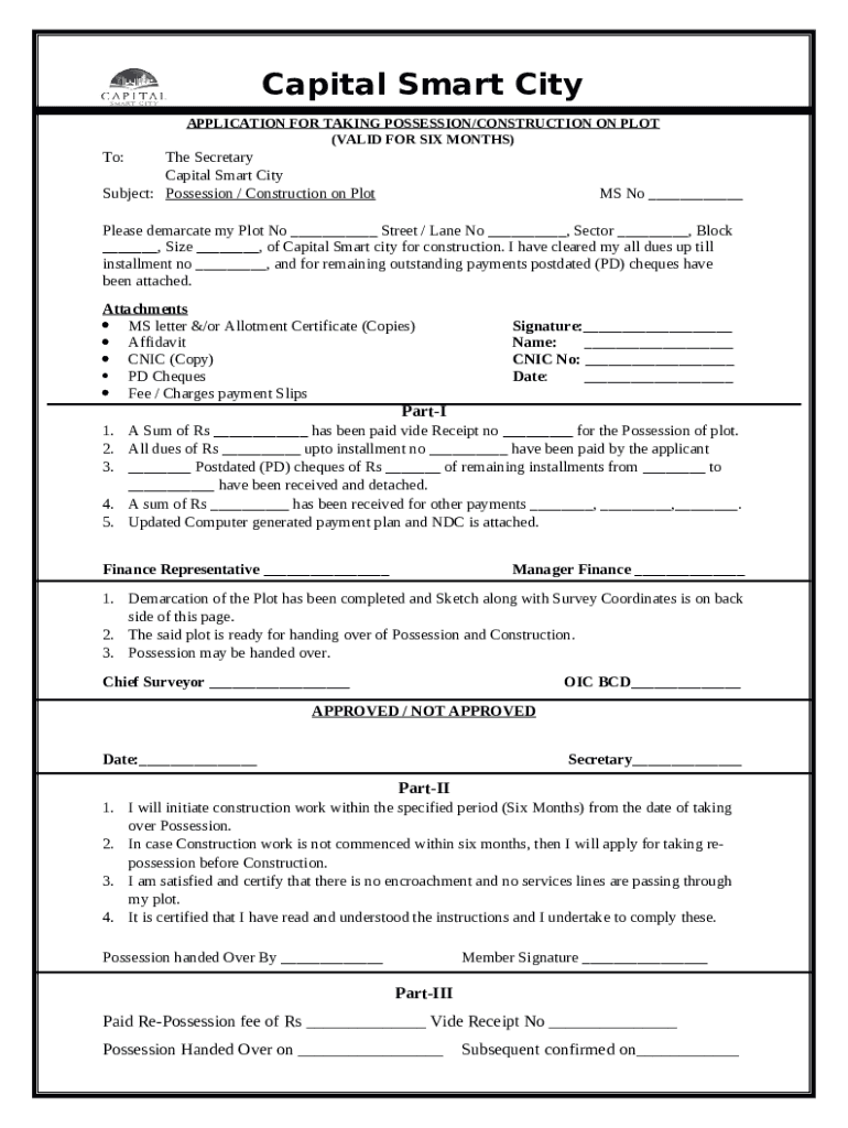 Possession (Word File) - Capital Smart City Doc Template | pdfFiller