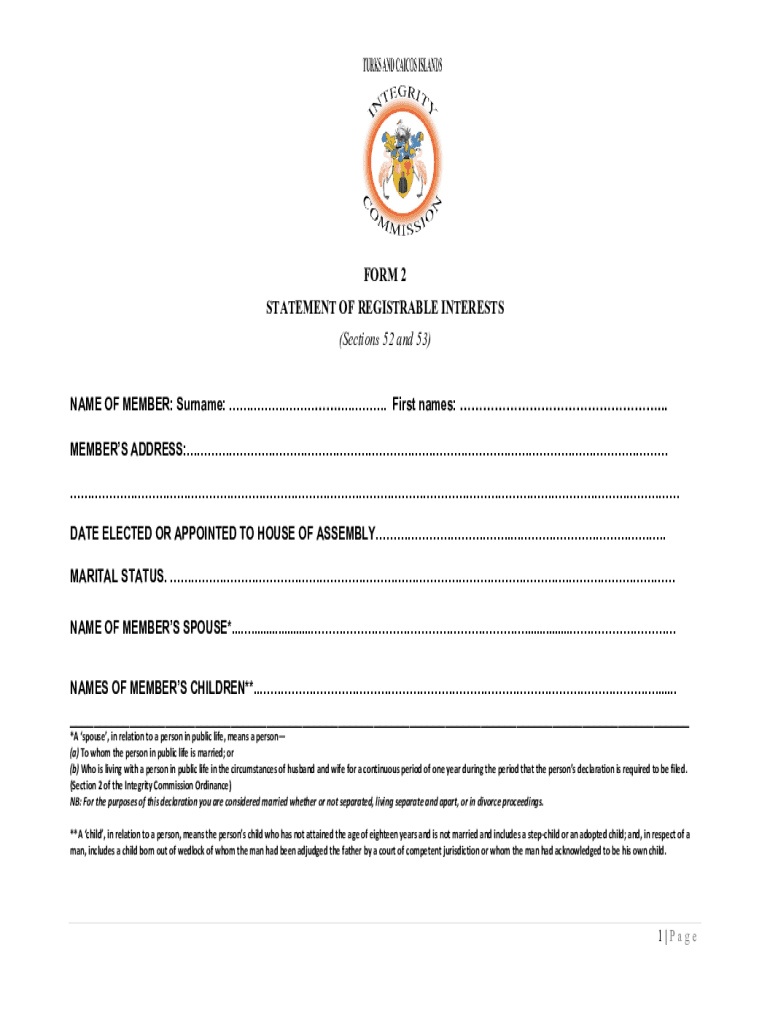 Fillable Online FORM 2 - STATEMENT OF REGISTRABLE INTERESTS BLANK.doc Fax Email Print - pdfFiller