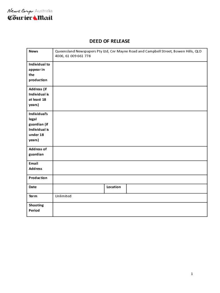 Fillable Online The Courier-Mail release form. The Courier-Mail release ...