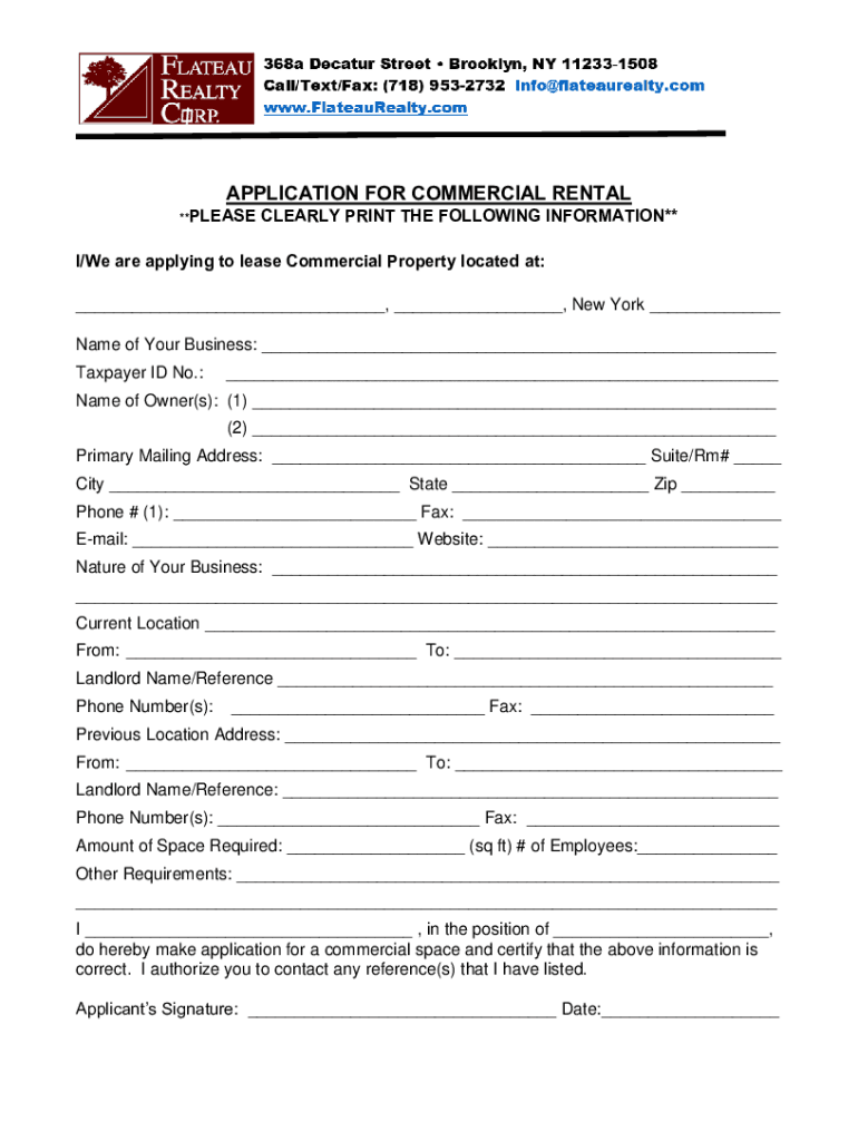 Fillable Online FRC Commercial Rental Application Fax Email Print ...