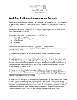 Fillable Online Work-for-Hire Songwriting Agreement Template Fax Email ...