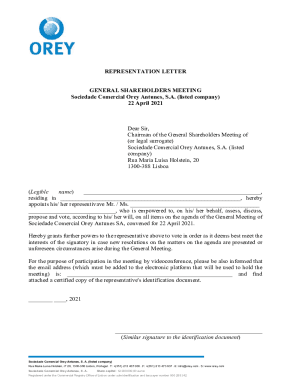 Fillable Online REPRESENTATION LETTER GENERAL SHAREHOLDERS ... Fax ...