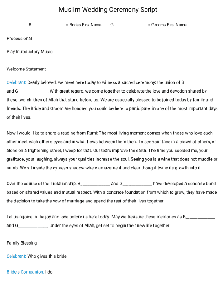 Fillable Online Sample Ceremony Scripts - Marry Me in Massachusetts Fax ...