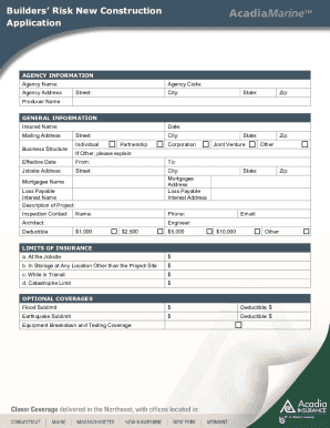 Fillable Online Builders' Risk New Construction Application - Acadia ...