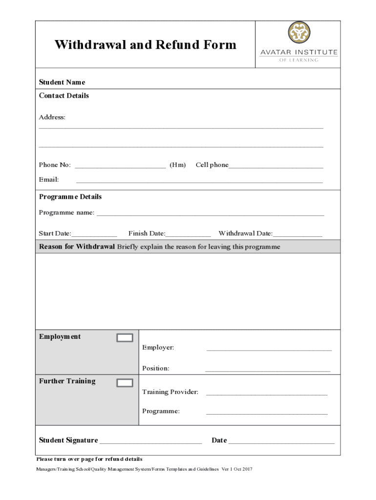 Fillable Online TUITION REFUND APPEAL FORM Student Name Student ID Fax ...