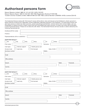 Fillable Online Authorised persons form - Mason Stevens Fax Email Print ...