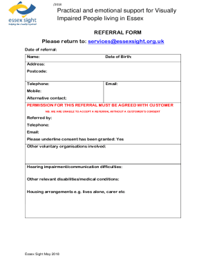 Fillable Online Sight Support Service Referral Form - BlindAid Fax ...