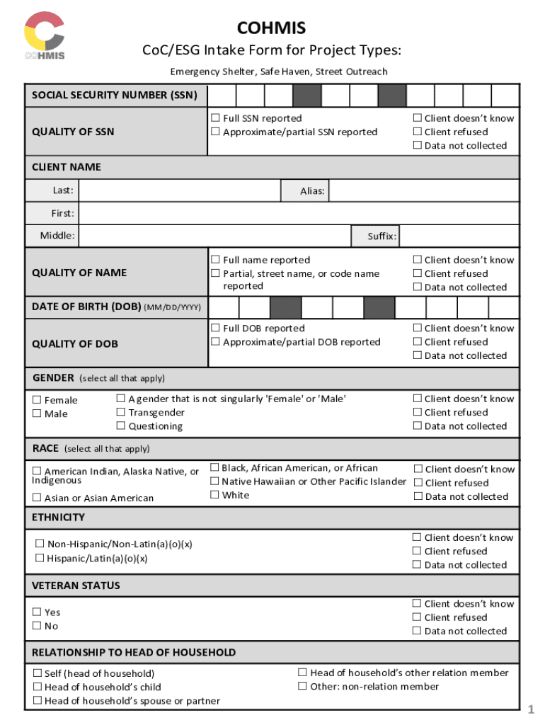 Fillable Online Emergency Shelter, Safe Haven, Street Outreach Fax ...