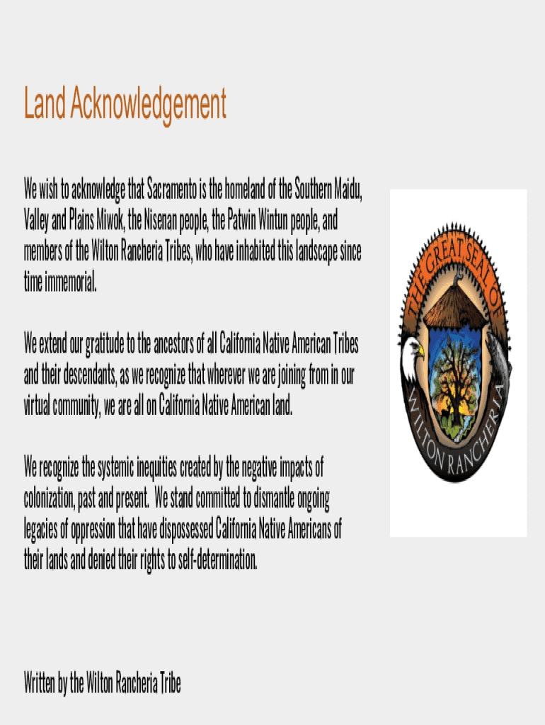Fillable Online Land Acknowledgement In The State Capital for ...