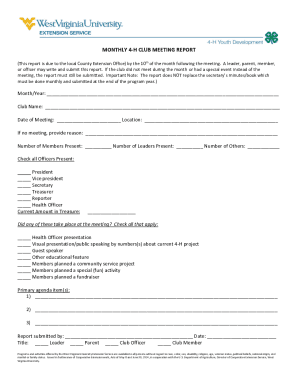 Fillable Online 4-H club reports showcase happenings in club programs ...
