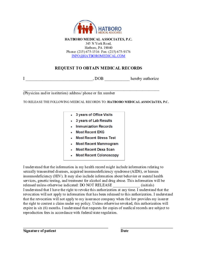 Fillable Online HATBORO MEDICAL ASSOCIATES, P Fax Email Print - pdfFiller