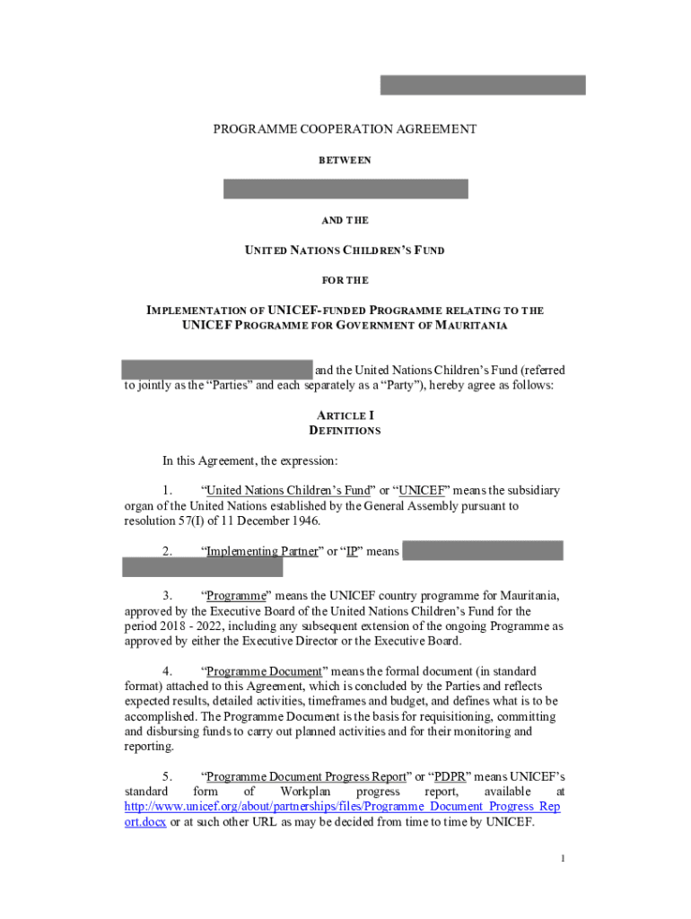 Fillable Online PROGRAMME COOPERATION AGREEMENT Fax Email Print - pdfFiller