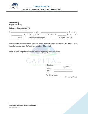 Fillable Online Cancellation - application request ( word) - Capital ...