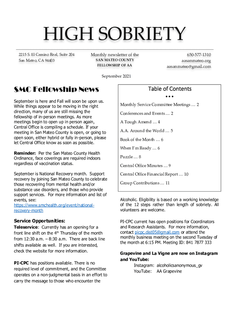 Fillable Online AA San Mateo County Intergroup of Alcoholics Anonymous ...