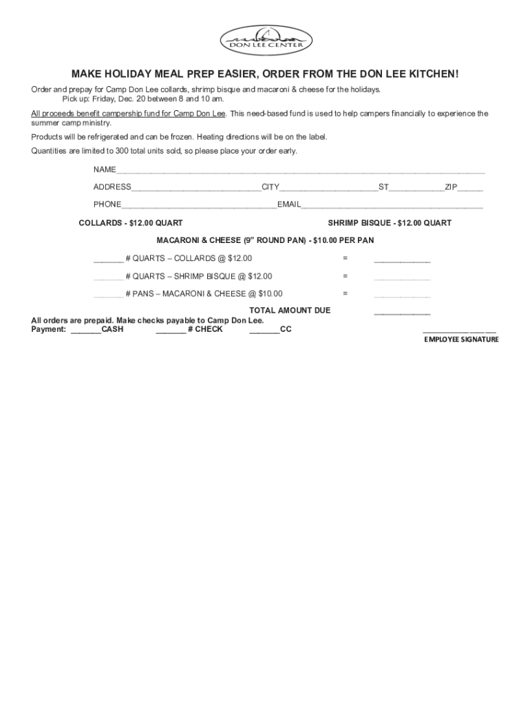 Fillable Online HOLIDAY ORDER FORM.docx Fax Email Print - pdfFiller