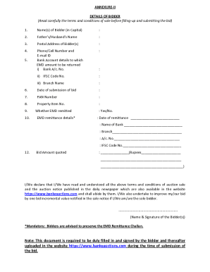 Fillable Online ANNEXURE-II DETAILS OF BIDDER (Read carefully the terms ... Fax Email Print ...