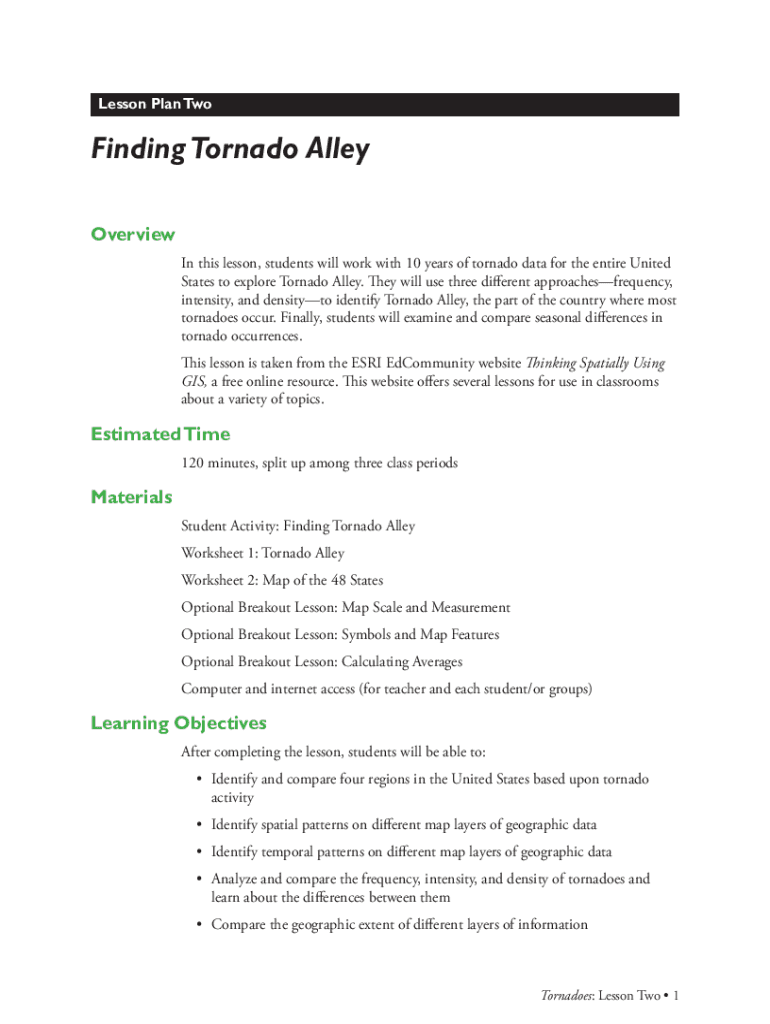 Fillable Online Lesson Plan Two: Finding Tornado Alley - Geography Fax Email Print - pdfFiller