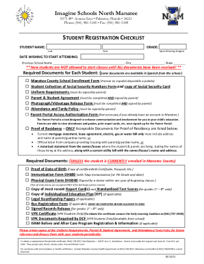 Fillable Online student registration checklist - Imagine School at ...