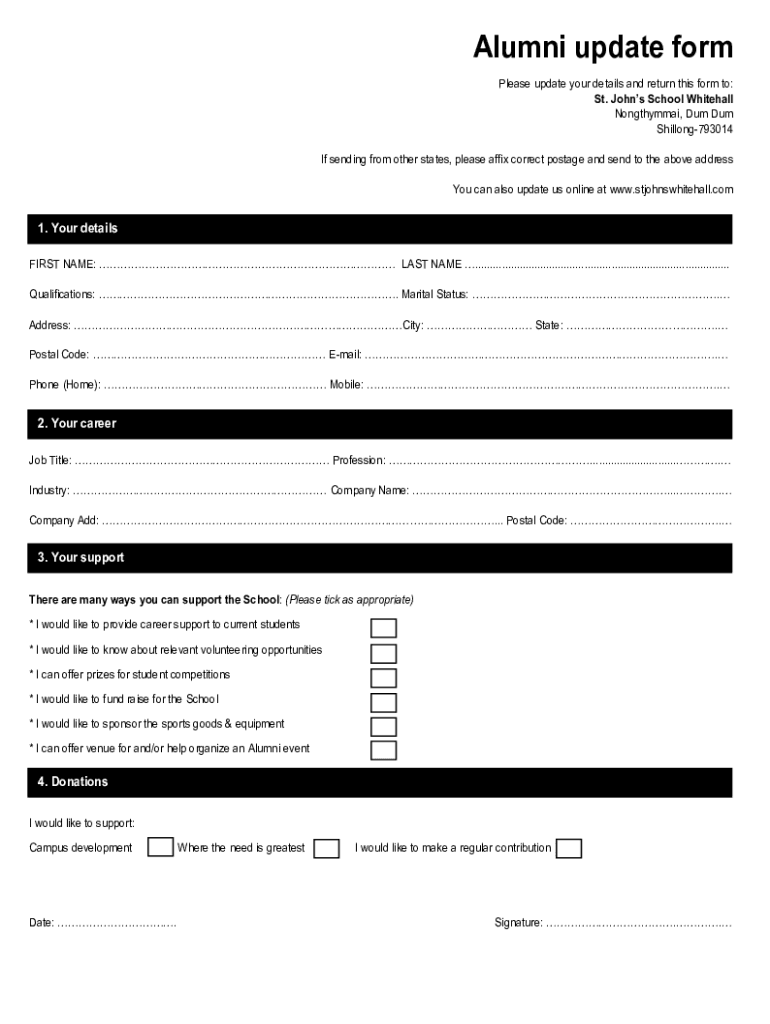 Fillable Online Alumni update form Fax Email Print - pdfFiller