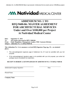 Fillable Online 1 to RFQ #9600-86 Master Agreement for Architectural Services (under and over ...
