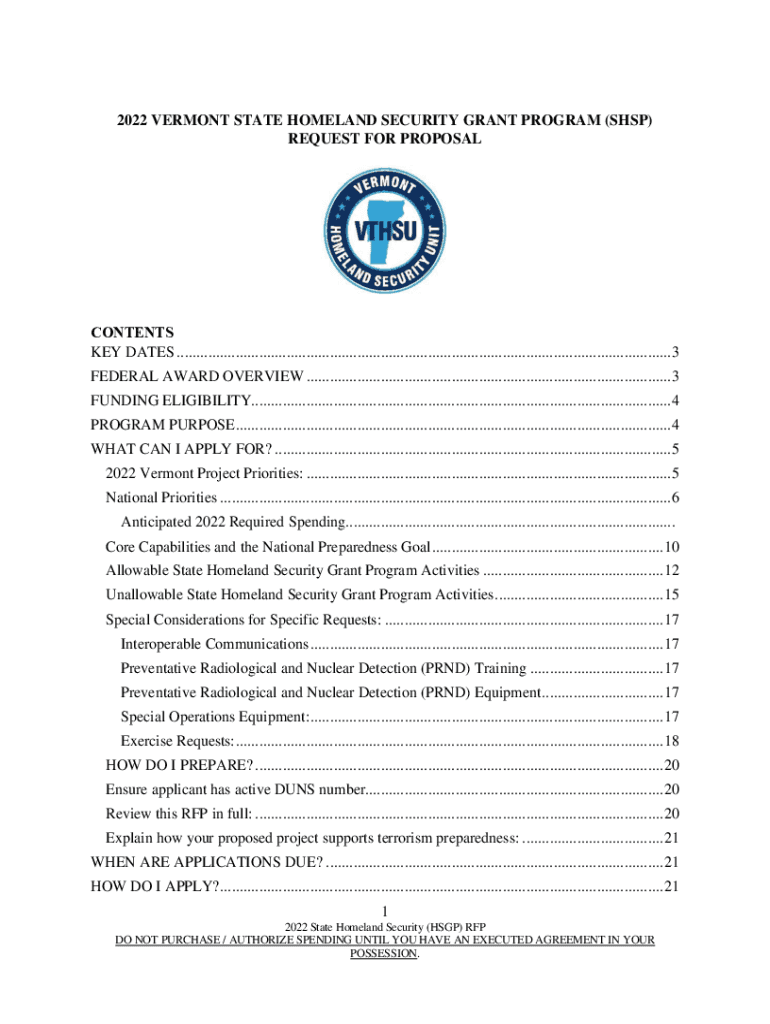 Fillable Online hsu vermont State Homeland Security Program (SHSP) Fax ...
