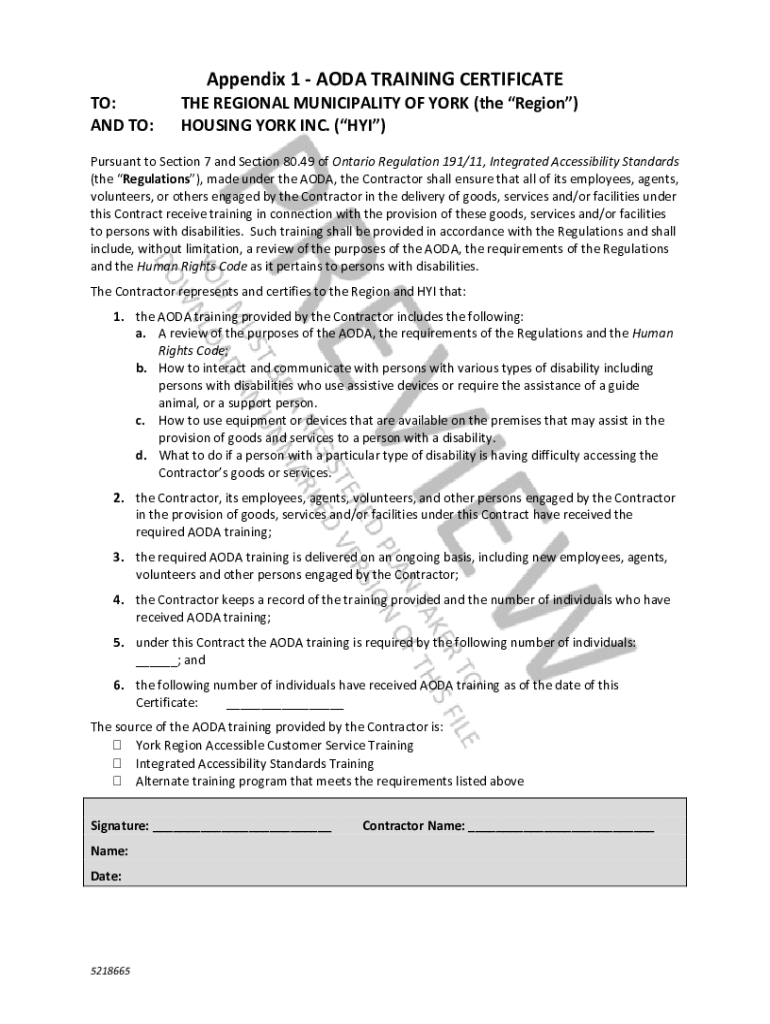 Fillable Online AODA Training Certificate - York Region Fax Email Print - pdfFiller