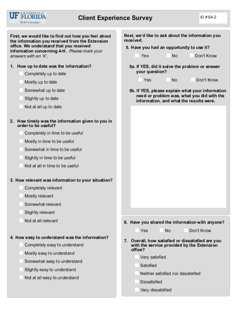 Fillable Online pdec ifas ufl Client Experience Survey - UF/IFASPDEC ...