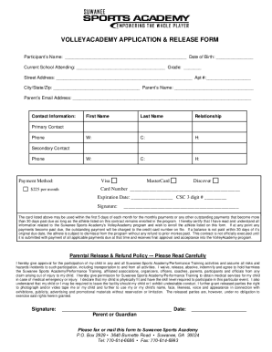 Fillable Online 2021-2022 Volleyball Academy Application Form Fillable Fax Email Print - pdfFiller