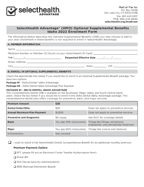 Fillable Online SelectHealth Advantage (HMO) Optional Supplemental ...